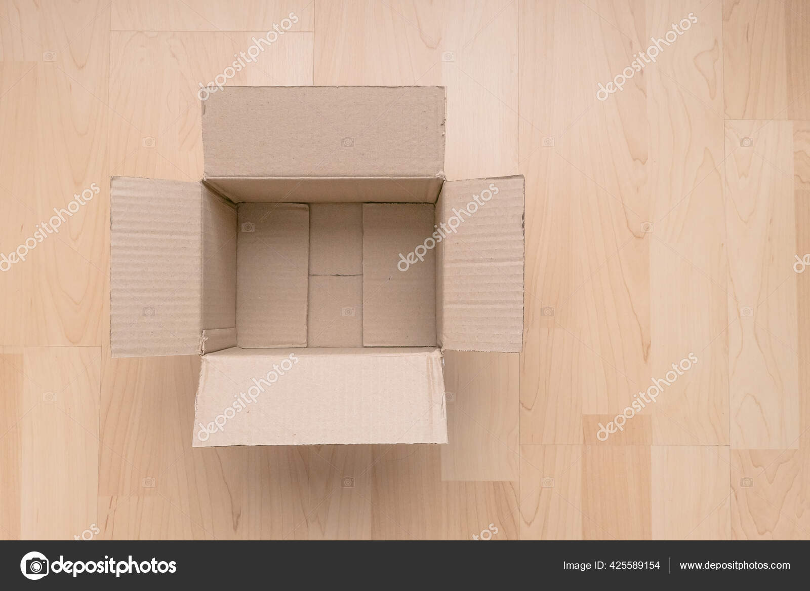 Empty Open Rectangular Cardboard Box Wood Background Shopping Online ...