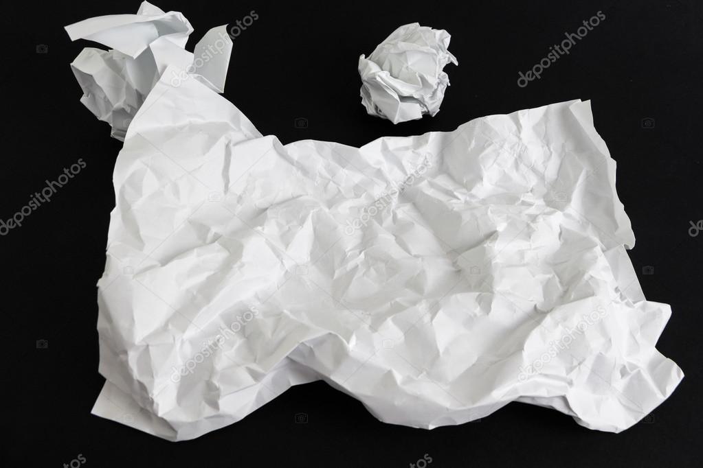 Blank crumpled paper sheet template isolated on black background ...