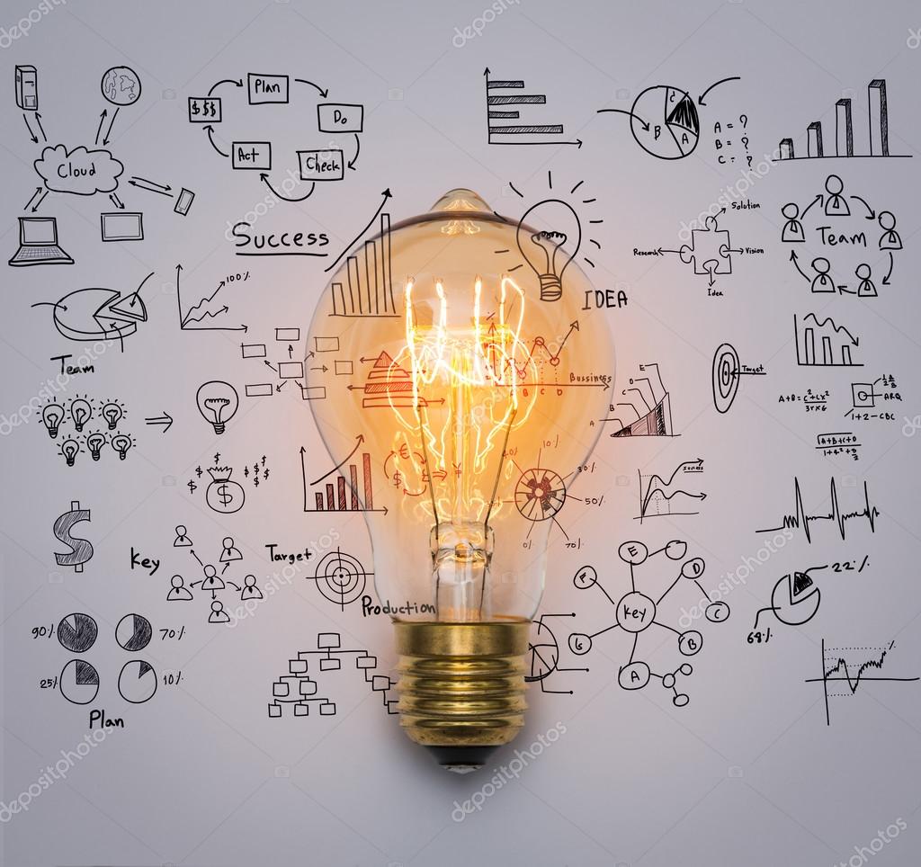 Light bulb with drawing graph Stock Photo by ©jannystockphoto 53192221