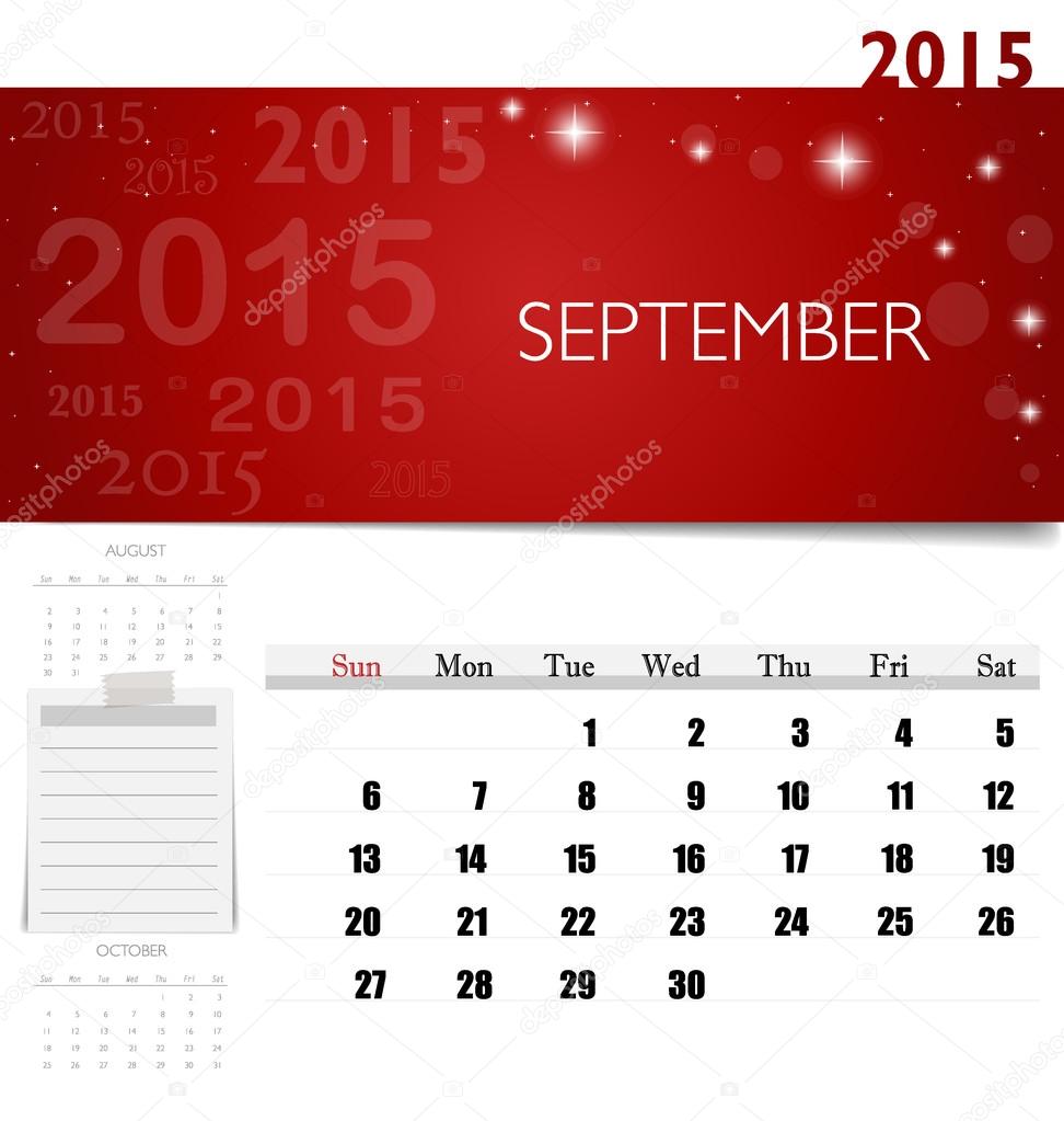 2015 calendar, monthly calendar template for September. Vector i Stock ...