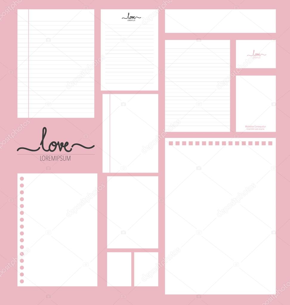 Collection of various white paper designs (paper sheets, lined p Stock ...