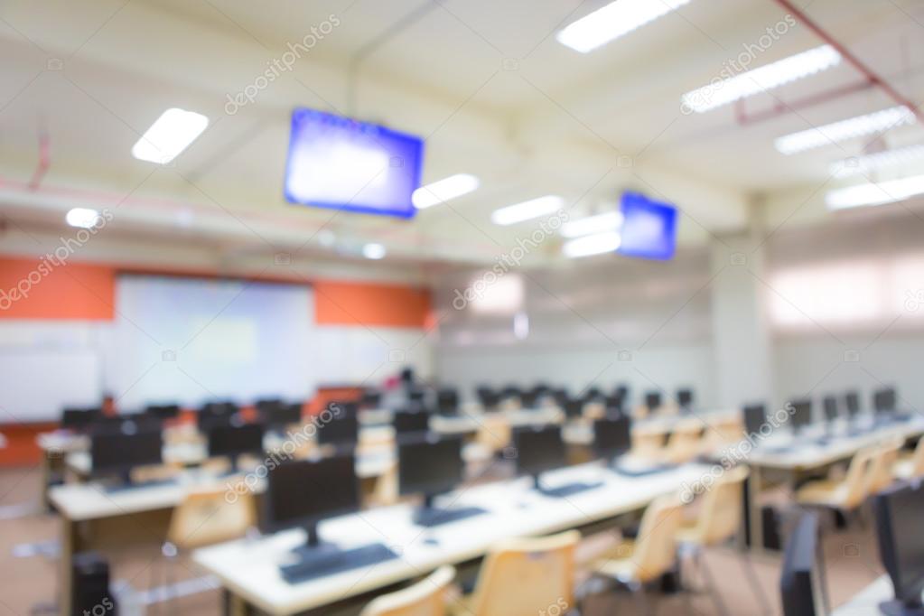 Abstract blur Empty computer room — Stock Photo © jannystockphoto #73890929