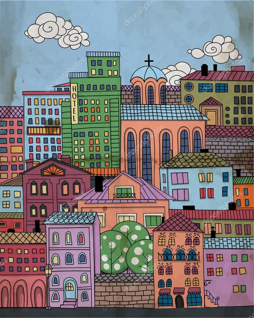 Hand drawn town — Free Stock Vector © katerinamk #87840584