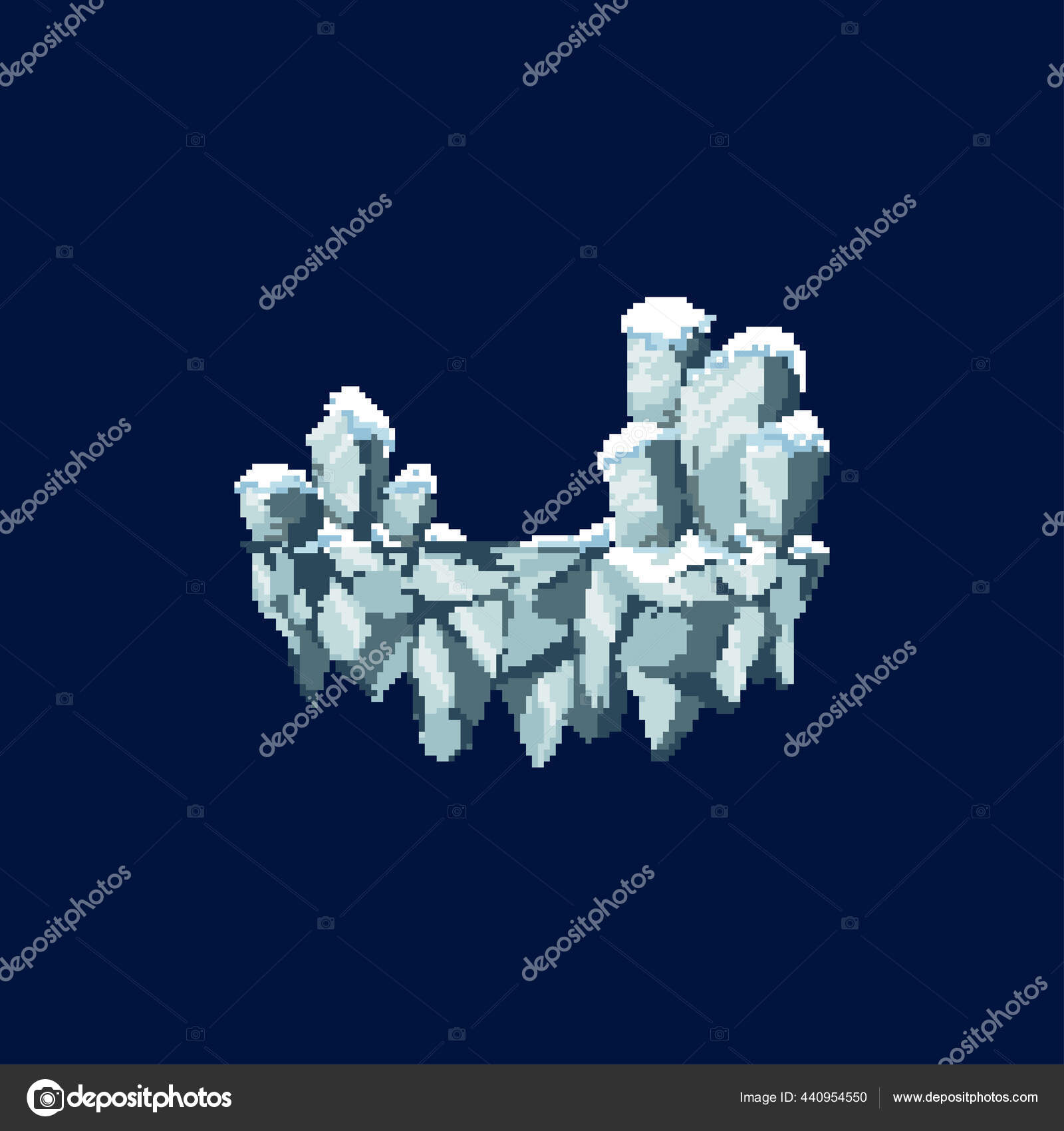 Pixel flying island. For game and mobile applications. Cold winter in ...