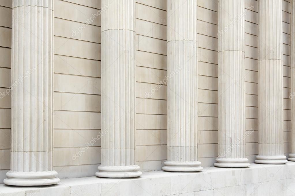 White classical columns and wall background, perspective view Stock ...