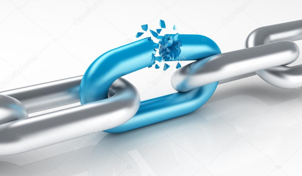 Steel chain breaking with unique blue link Stock Photo by ©SSilver 77160869