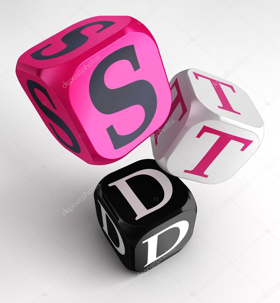 STD (Sexually transmitted diseases) sign on pink, white and blac ...