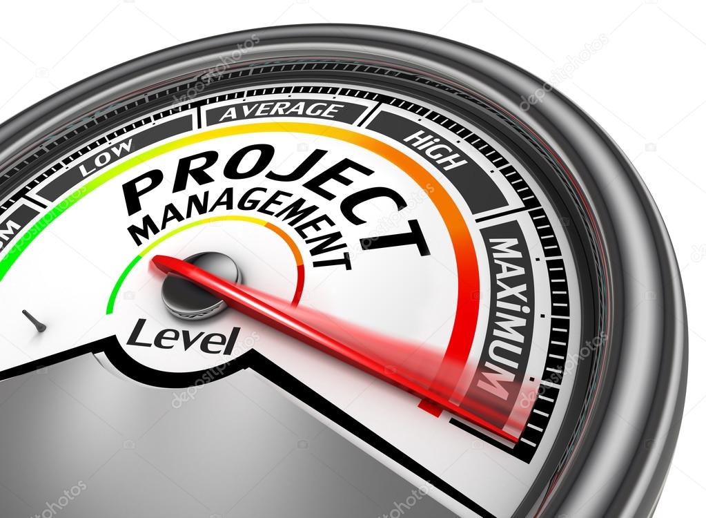 Project management level to maximum conceptual meter — Stock Photo ...