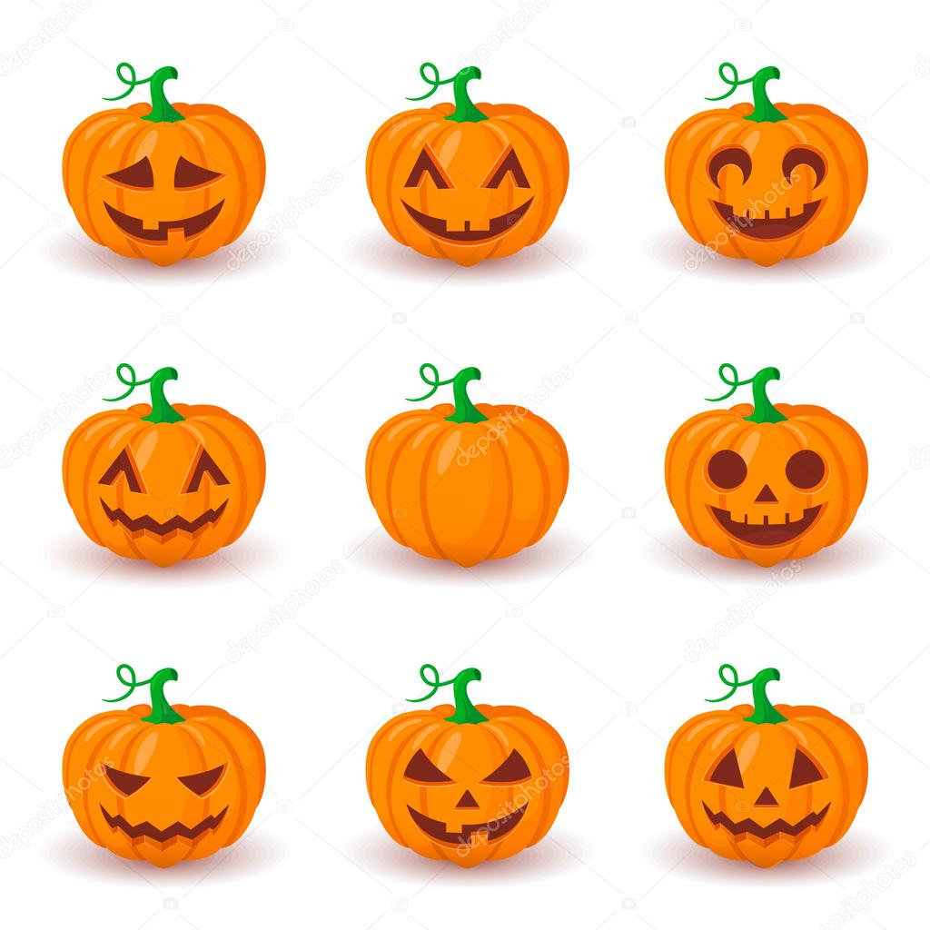 Pumpkin faces cute | Cute pumpkin faces set. — Stock Vector © Chuhail ...
