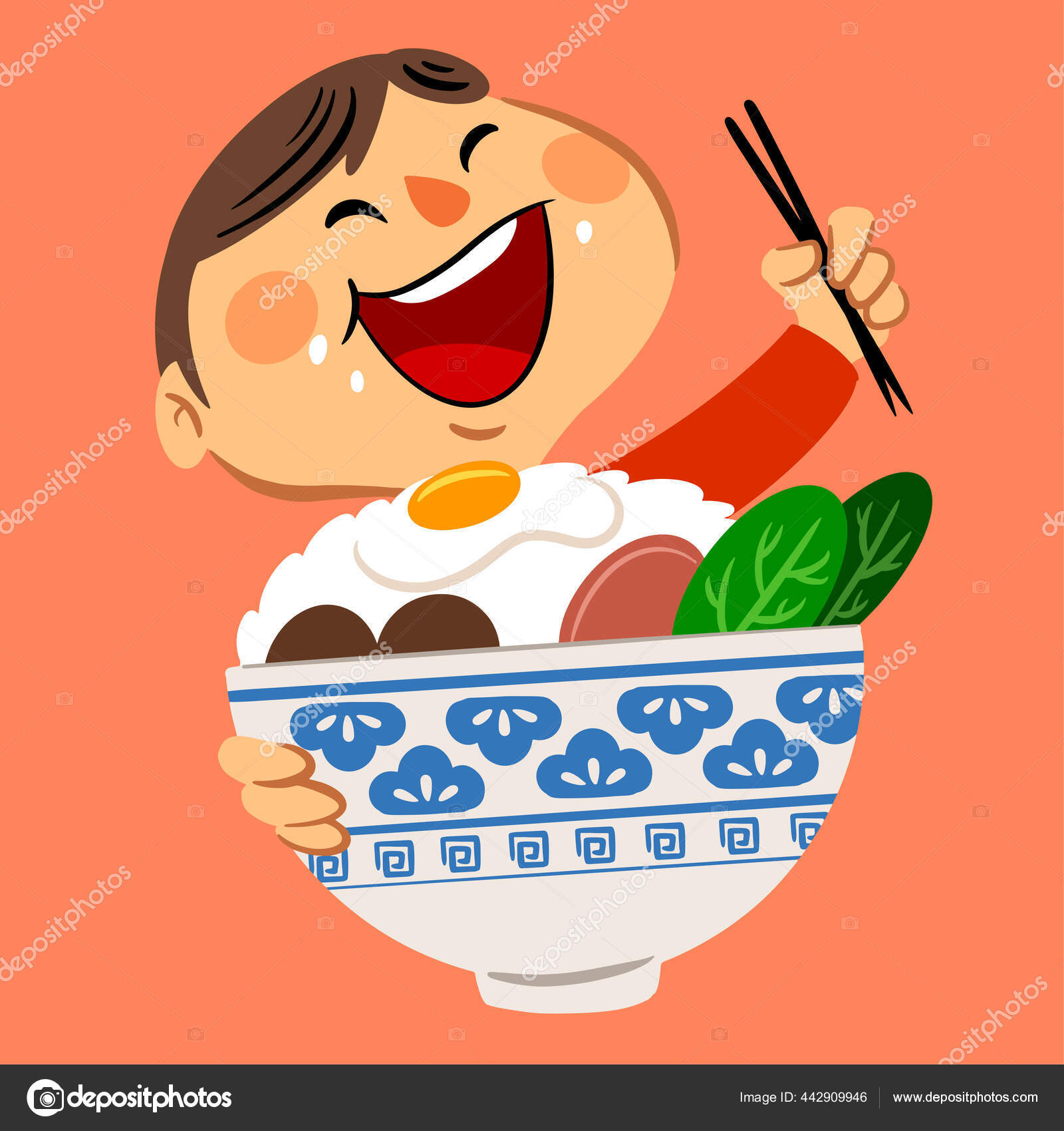 Boy Eating Rice Clipart