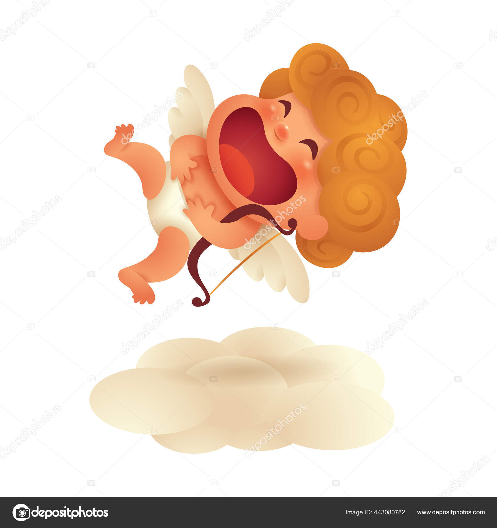 Big Laughing Cute Little Cupid Bow Floating Cloud White Background ...