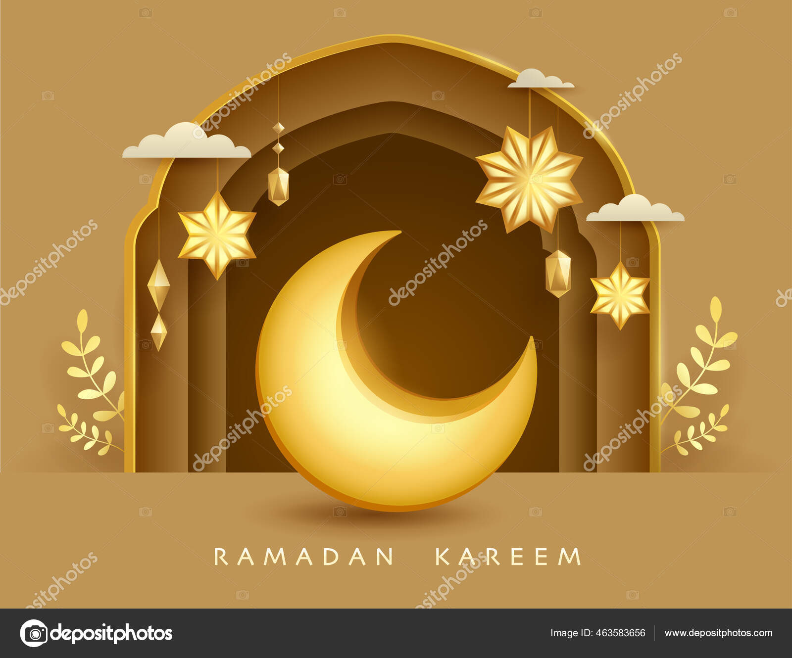 Ramadan Kareem Paper Graphic Islamic Festival Design Crescent Moon ...