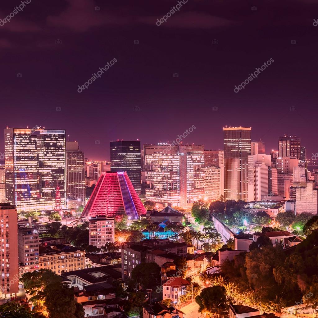 Rio de Janeiro skyscrapers night panorama, Brazil — Stock Photo ...