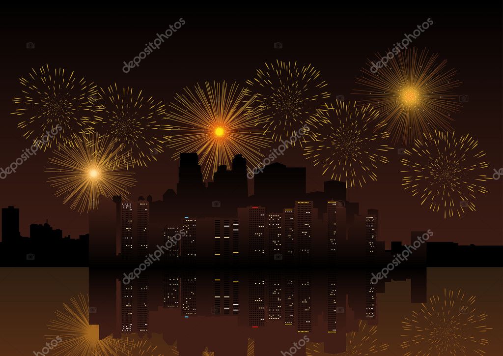 Fireworks On City Skyline Stock Vector Image by ©rudall30 #90929432
