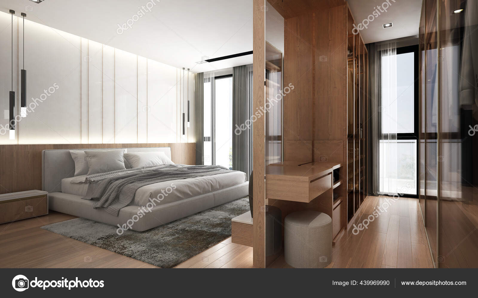 Modern Cozy Bedroom Wall Texture Background Interior Design Walk Closet ...