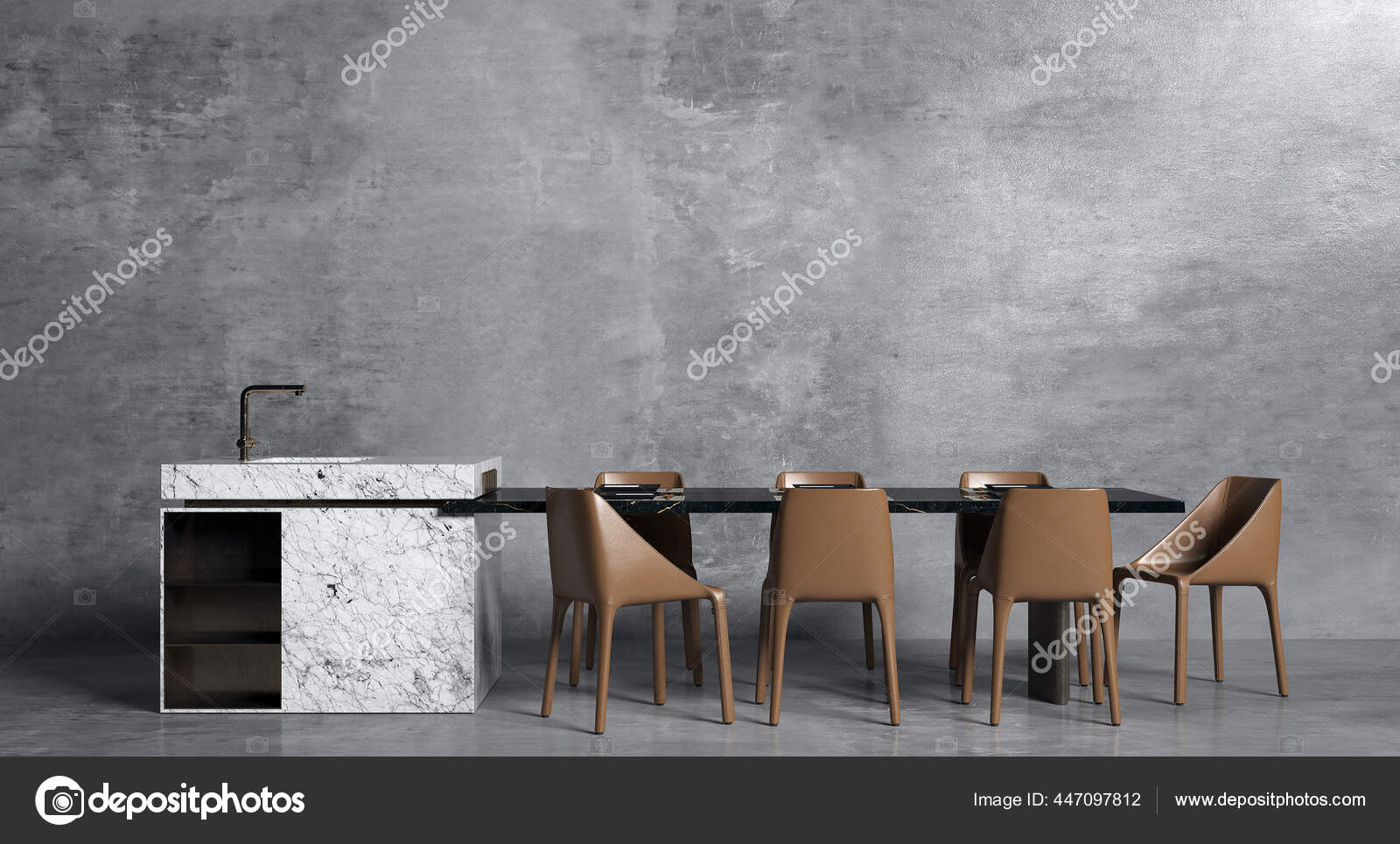 Mock Room Interior Design Dining Room Empty Concrete Wall Pattern Stock ...