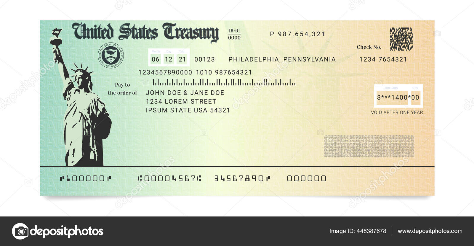 Sample Fake Stimulus Check Stock Vector by ©arseniuk_oleksii 448387678