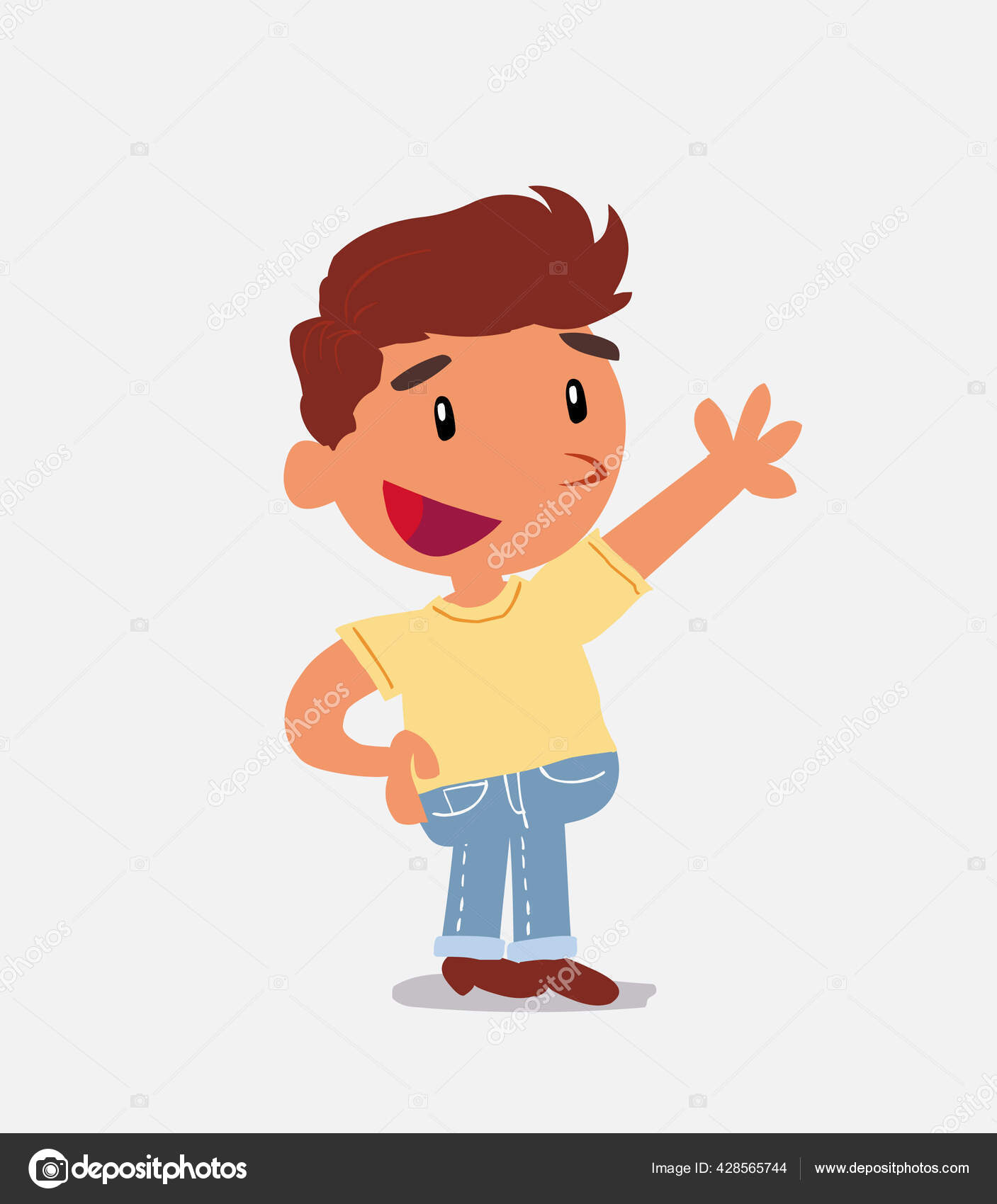 Personaje Dibujos Animados Niño Jeans Explicando Algo Mientras Señala ...