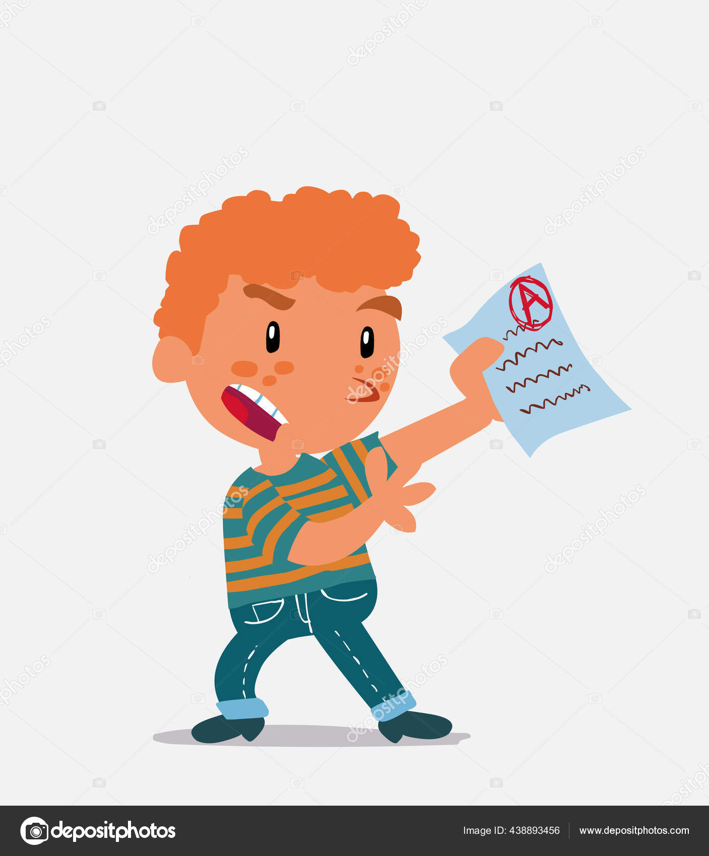 Cartoon Character Little Boy Jeans Arguing Effusively Exam Hand Stock ...