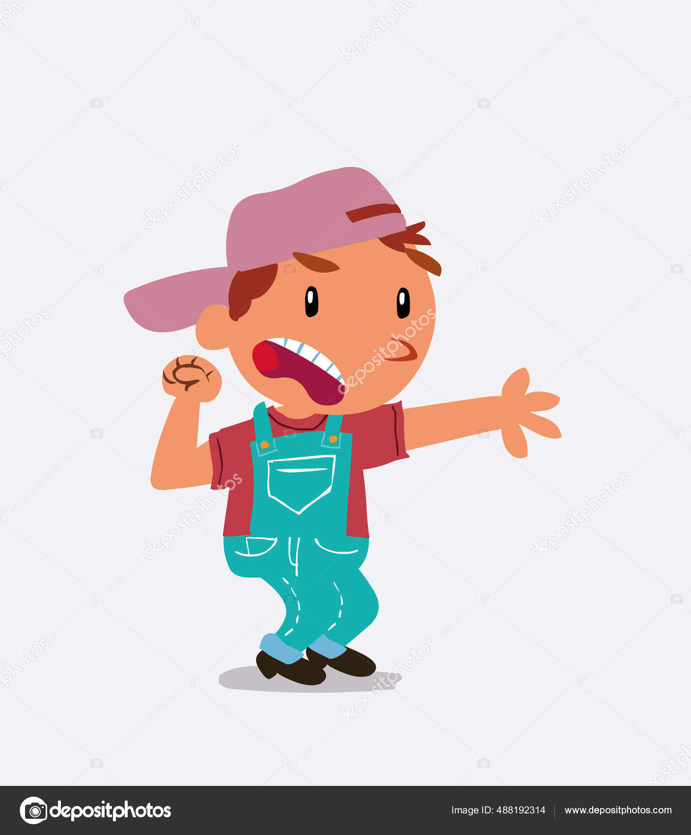 Personaje Dibujos Animados Muy Enojado Niño Pequeño Jeans Apuntando ...