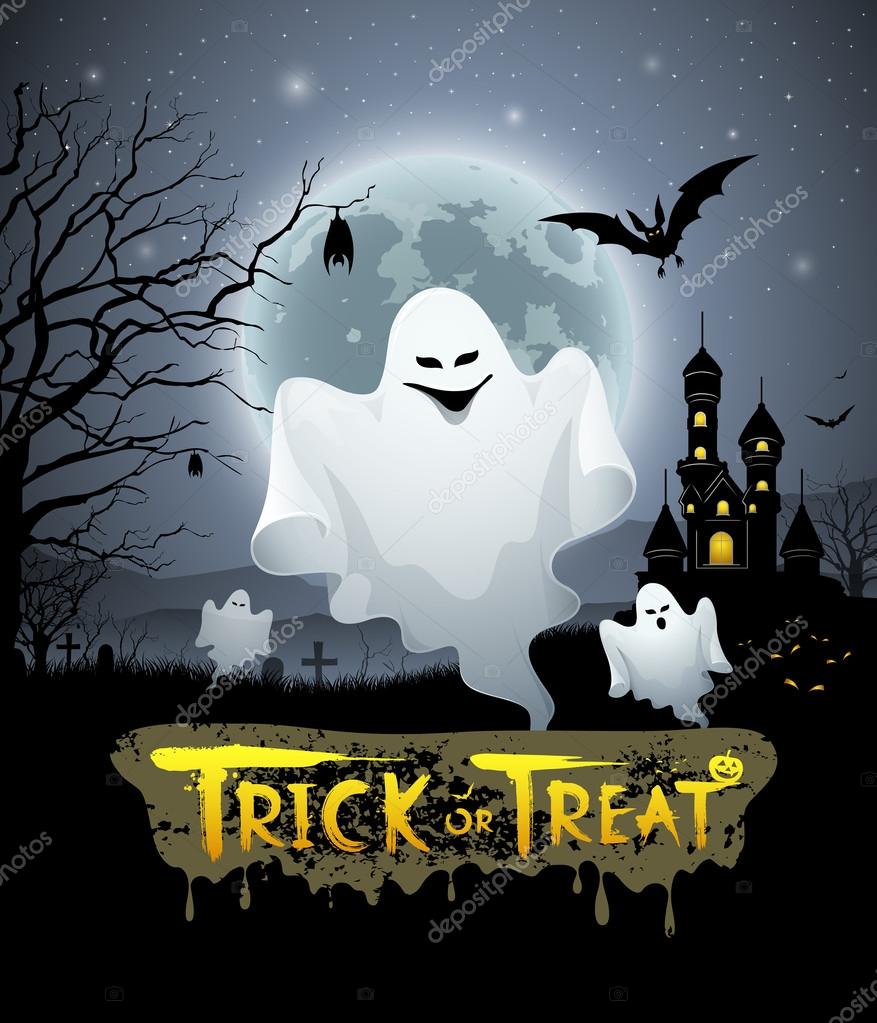 Happy Halloween ghost and message trick or treat design Stock Vector ...