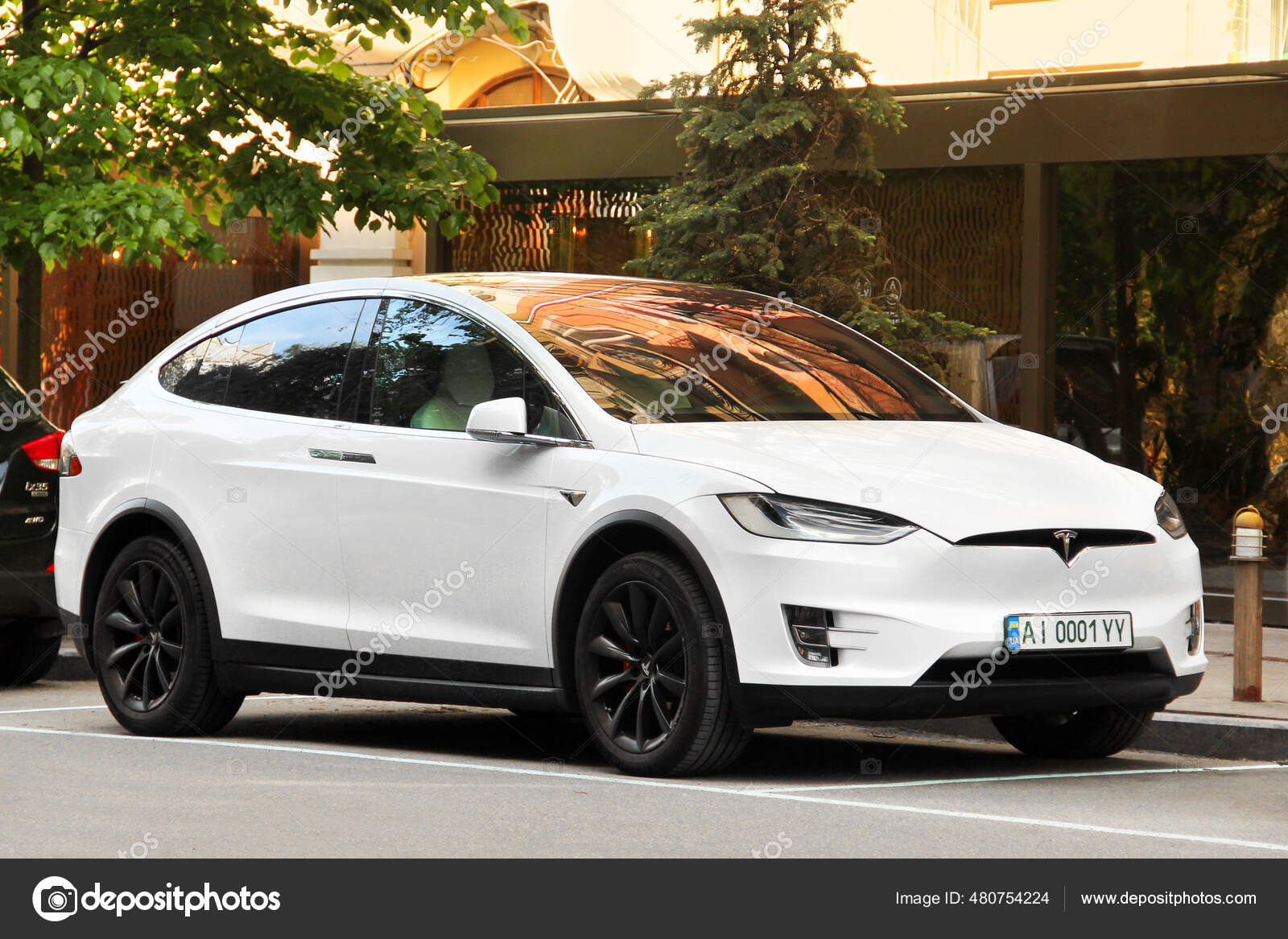 Kiev Ukraine May 2021 Tesla Model White Electric Car Parked — Stock ...