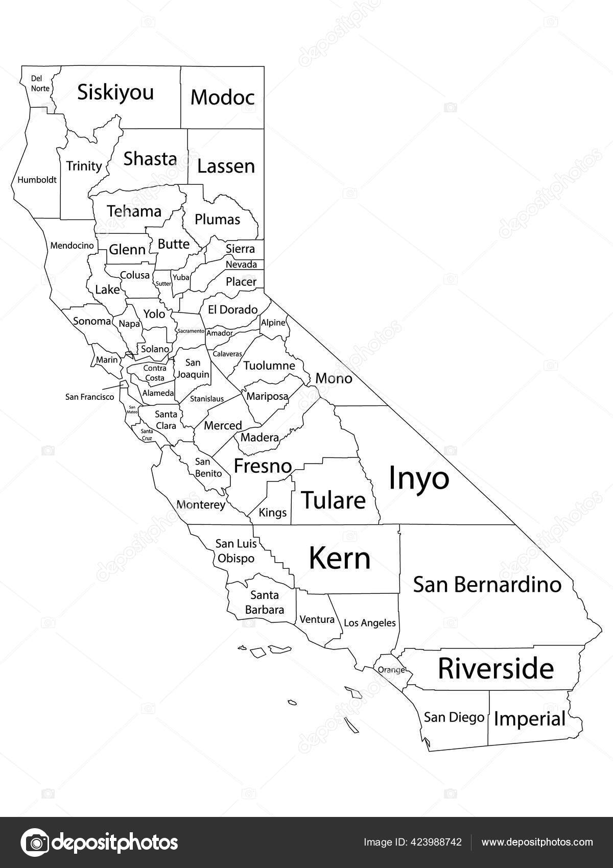 Mapa Condados Con Nombres Condados Del Estado California vector ...
