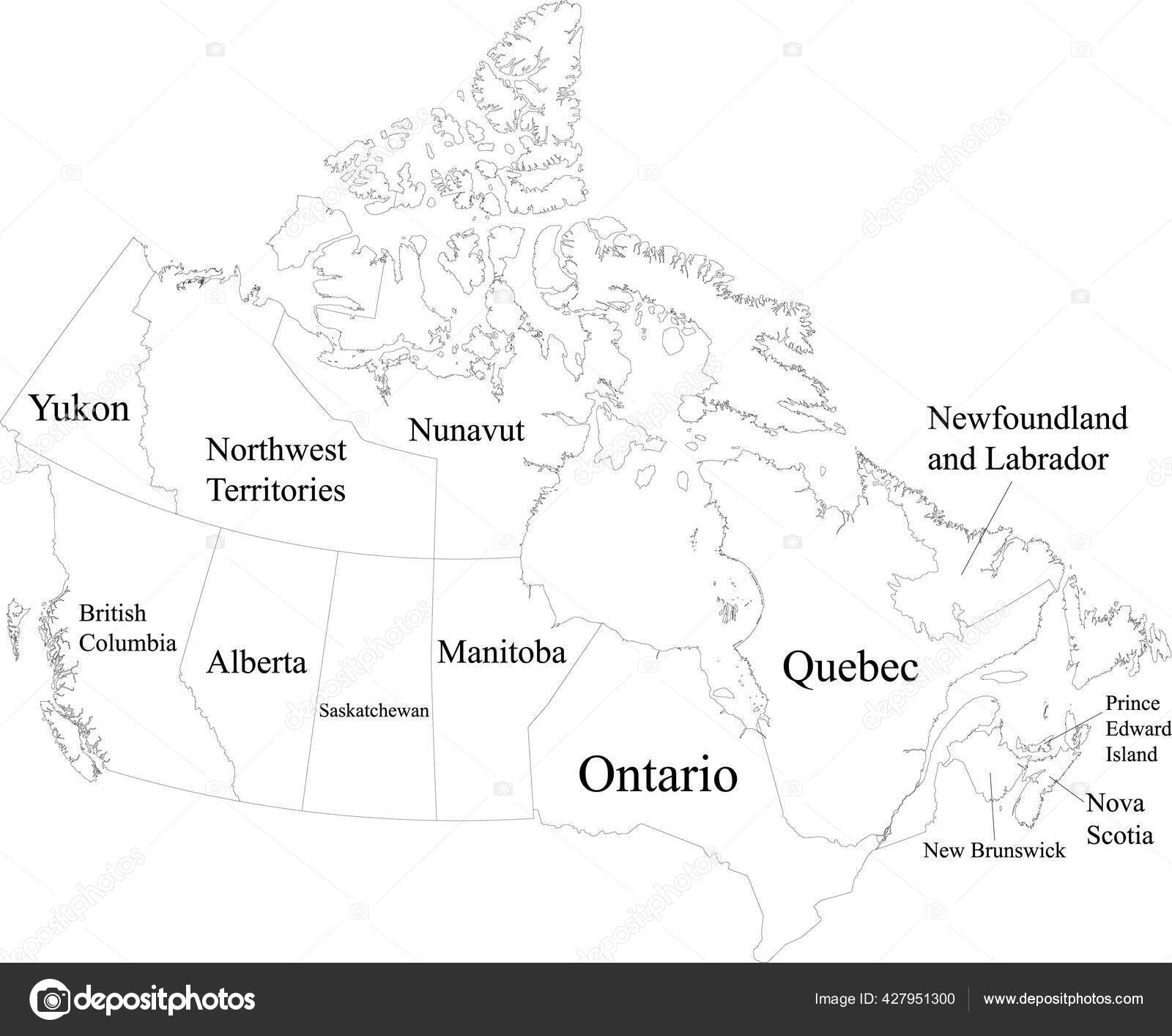 White Vector Map Canada Black Borders Names It's Provinces Territories ...