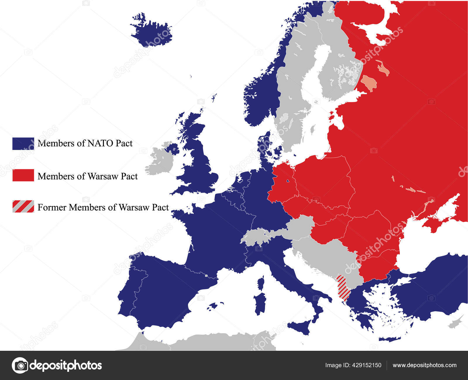 Mapa Plano Rojo Azul Otan Pacto Varsovia Europa Año 1973 vector ...