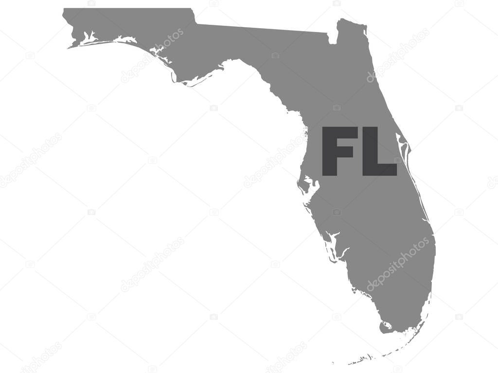 Mapa de silueta del estado federal de Florida con su abreviatura de ...