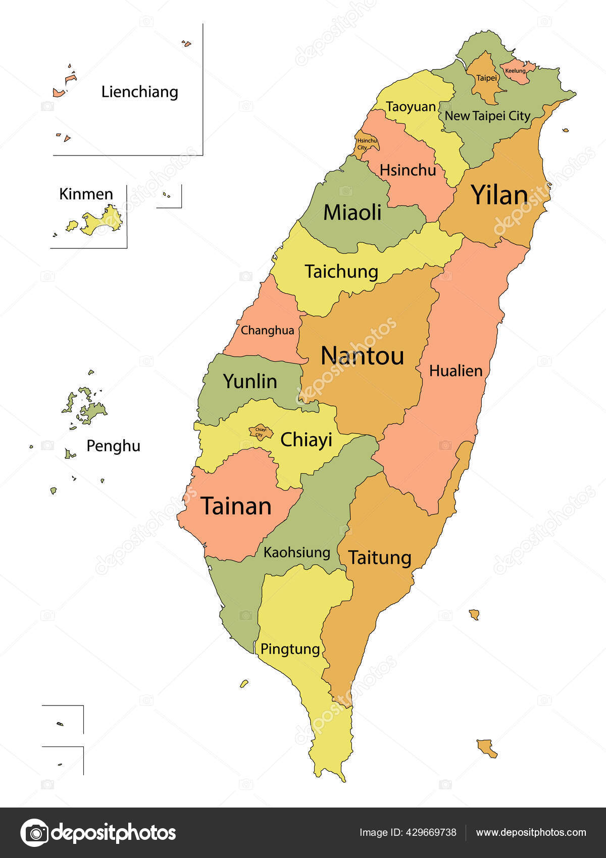 Flat Pastel Colored Labeled Map Taiwanese Administrative Division Roc ...