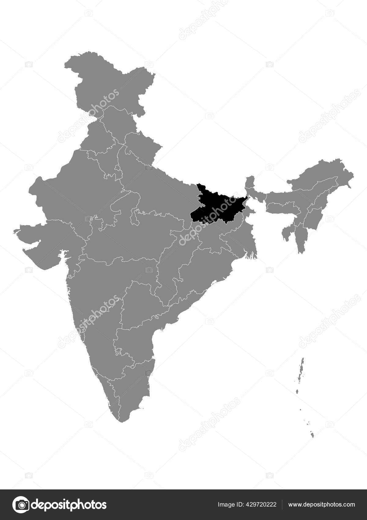 Carte Localisation Noire L'état Indien Bihar Dans Carte Grise L'inde ...