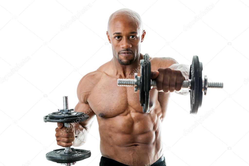Muscle Man Holding dumbell — Stock Photo © ArenaCreative #106518572