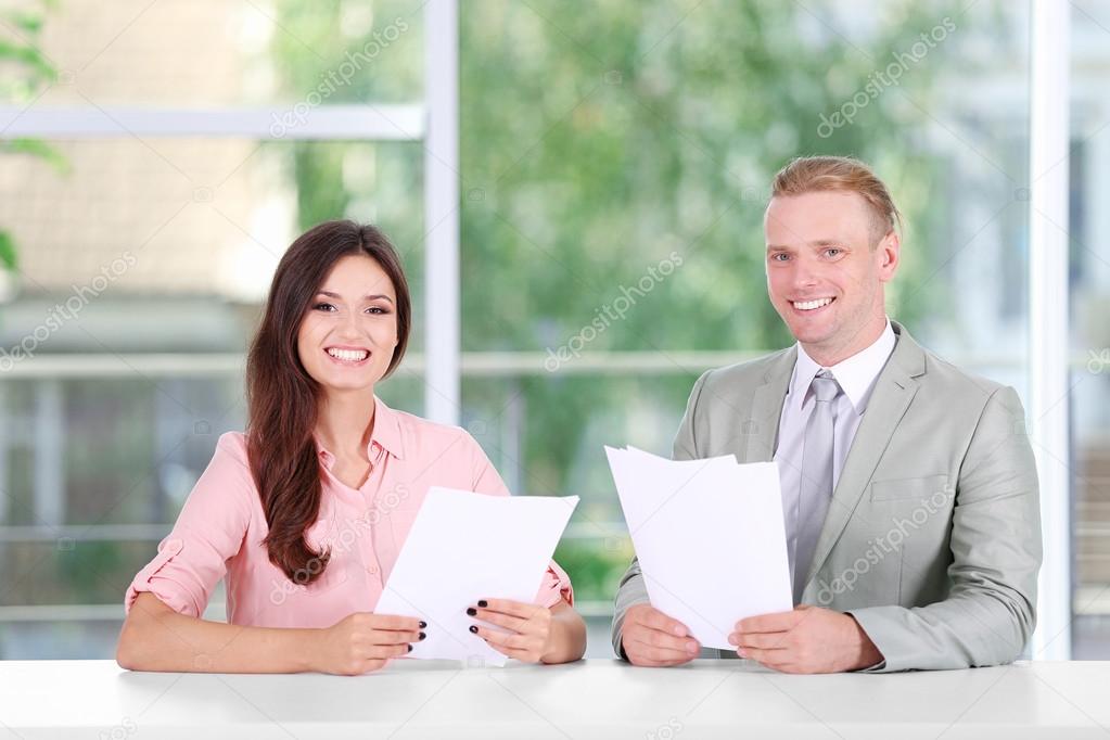 TV anchor training for telling news Stock Photo by ©belchonock 100257348