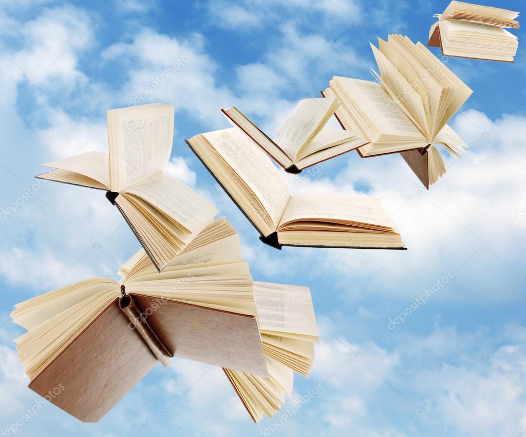 Flying books on cloudy sky — Stock Photo © belchonock #101655910