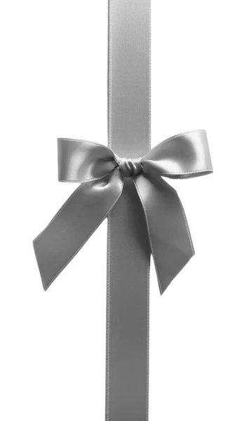 Silver colore vertical cross ribbon with bow, isolated Stock Photo by ...