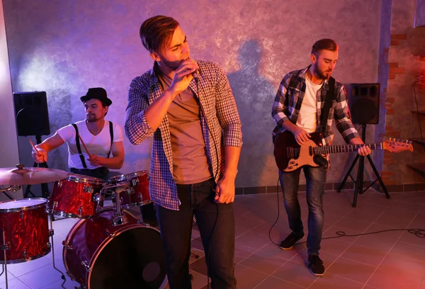 Musicians playing musical instruments and singing - Stock Image ...