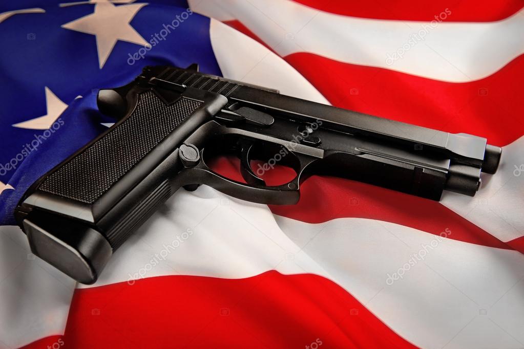 Gun on USA flag — Stock Photo © belchonock #108220594