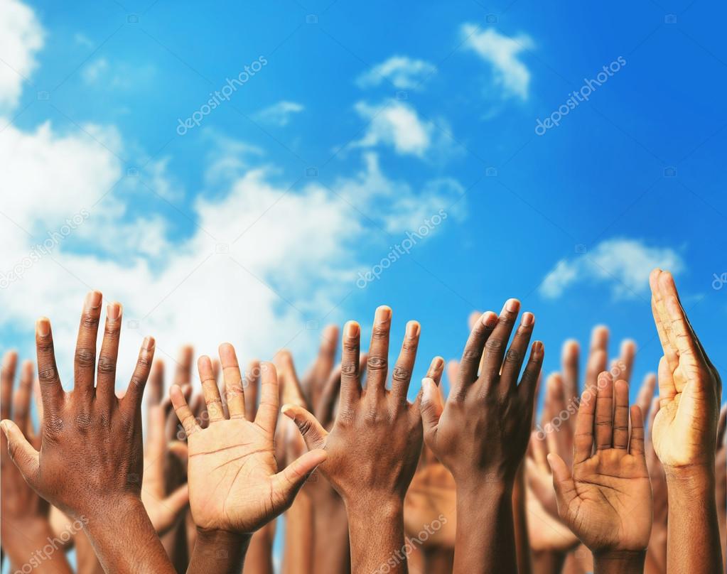 Crowd raising hands Stock Photo by ©belchonock 111246822