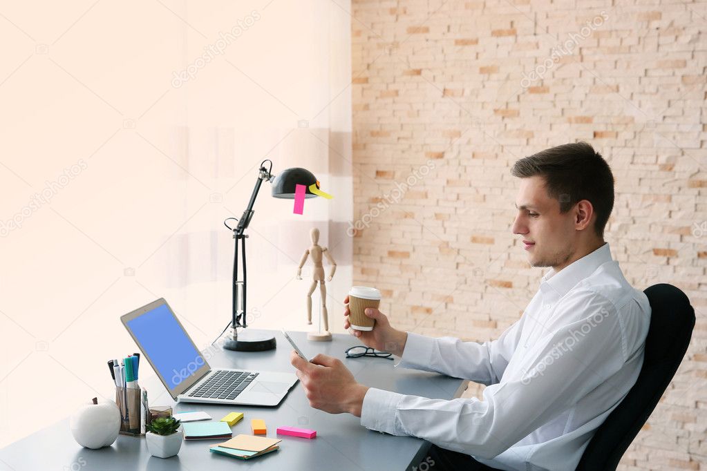 Man working at computer — Stock Photo © belchonock #112365458