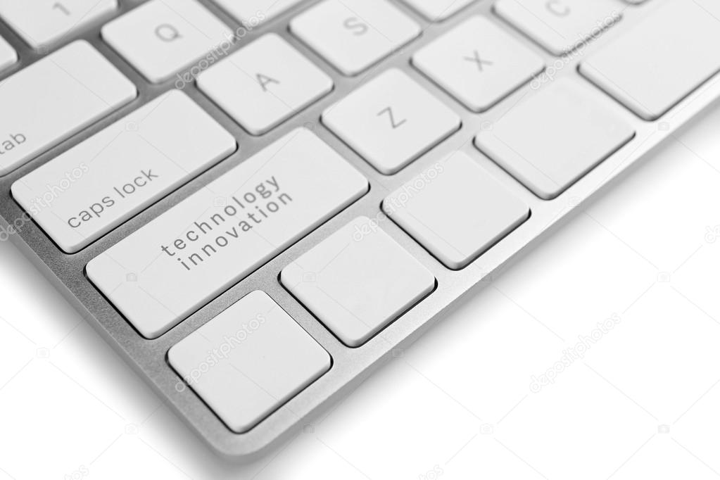 Computer keyboard with words Technology Innovation — Stock Photo ...