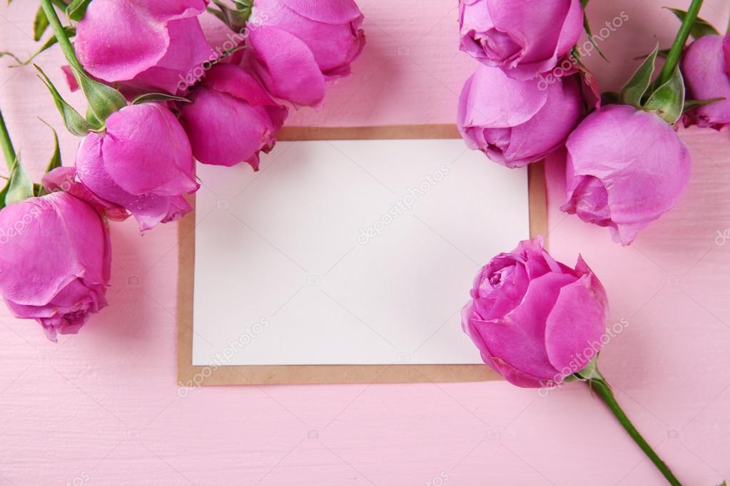 Fresh roses and photo frame Stock Photo by ©belchonock 113558000