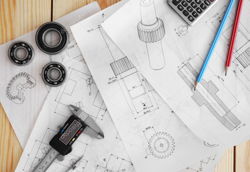 Engineering drawings of parts — Stock Photo © belchonock #114935156