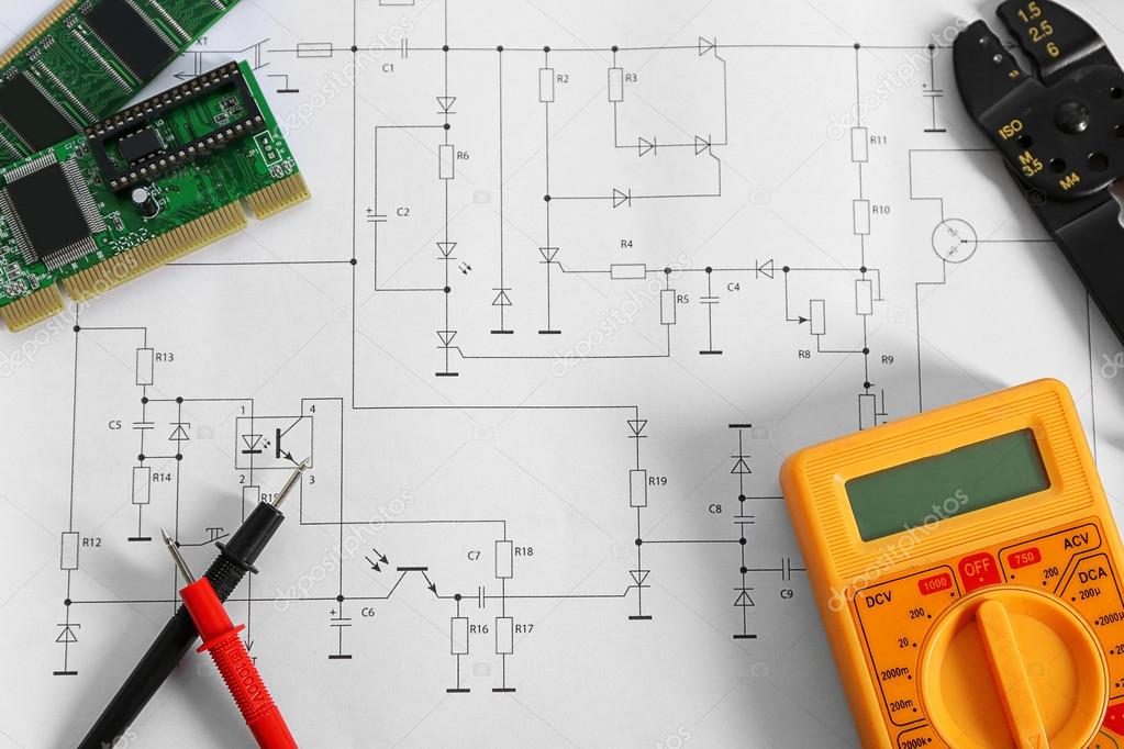Electrical drawing with tools Stock Photo by ©belchonock 115189314
