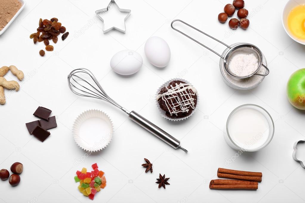 Cake ingredients on white Stock Photo by ©belchonock 116433562