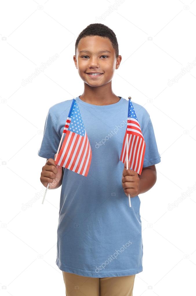 Boy with American flag Stock Photo by ©belchonock 119856244