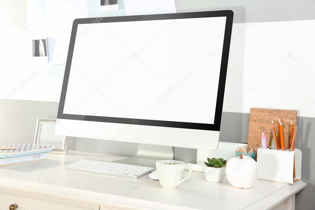 Workplace with modern computer Stock Photo by ©belchonock 122225558