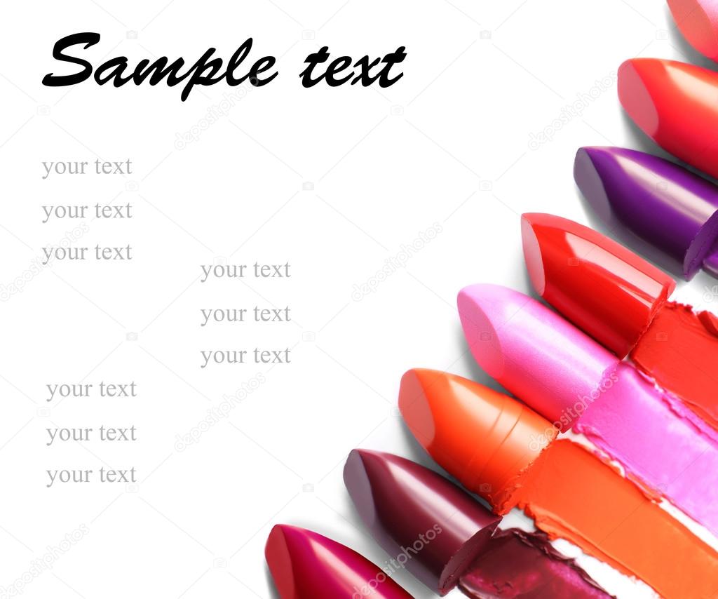 Different lipsticks isolated on white — Stock Photo © belchonock #124360318