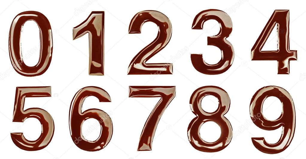 Chocolate numbers on white background Stock Photo by ©belchonock 124778356
