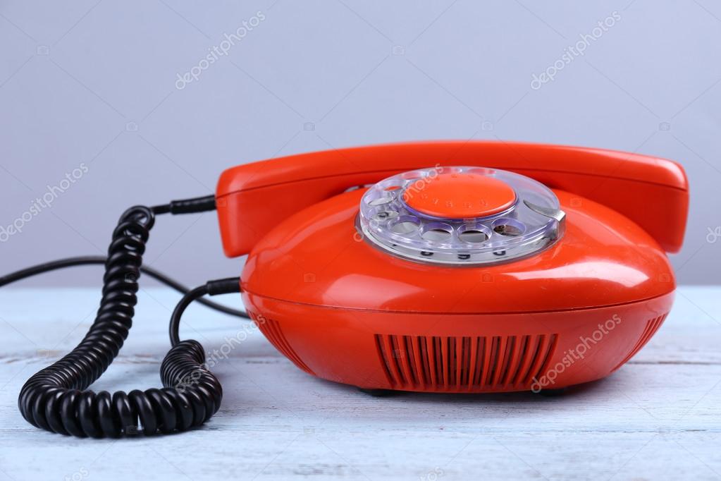 Retro red telephone on color background, close up Stock Photo by ...